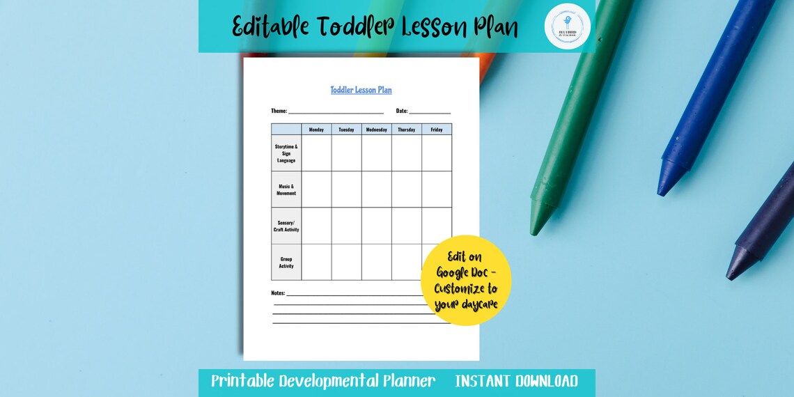 EDITABLE Toddler Weekly Lesson Plan, Home Daycare, Center, Nanny ...
