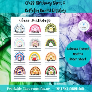 Rainbow Class Birthday Sheet Bulletin Board Classroom Decor - Etsy