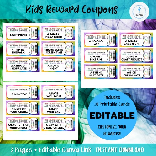 Kids Reward Coupons Printable Love Coupons Coupons for - Etsy