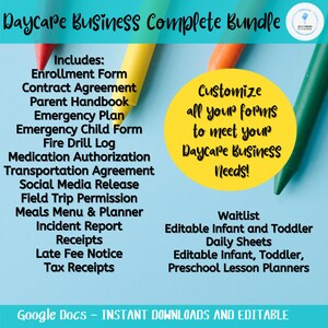 Daycare Forms Complete Child Care Business Starter Bundle, Customize ...