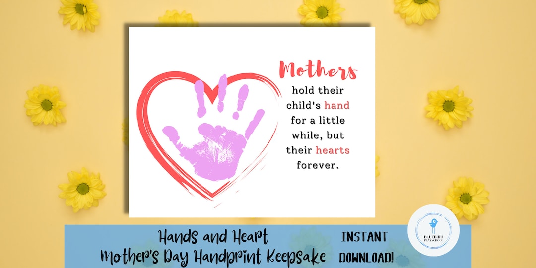 Mother's Day Handprint Art, Hand Heart Craft Keepsake Template, Baby ...