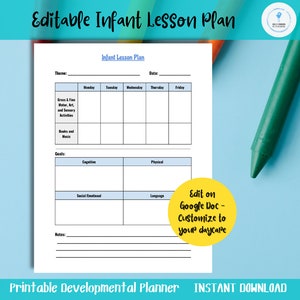 EDITABLE Infant Weekly Lesson Plan, Home Daycare, Center, Nanny ...