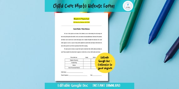 Photo Social Media Release Form Customize Child Care Forms - Etsy