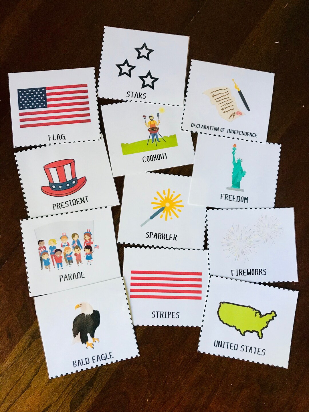 4th of July Visual Cards Patriotic Flash Cards Printable Digital ...