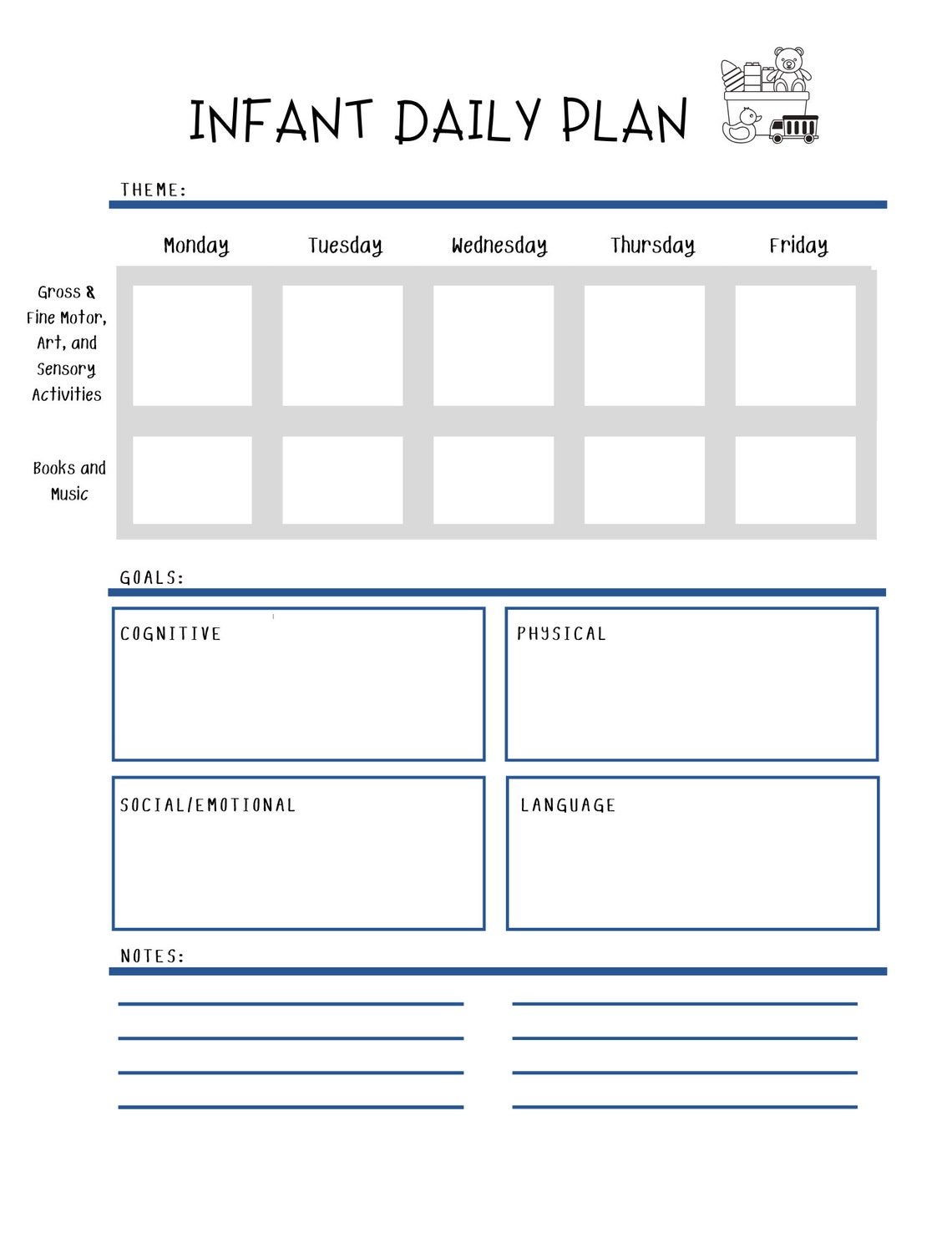 Infant Weekly Lesson Plan, Daycare Nanny Development Planner - Etsy