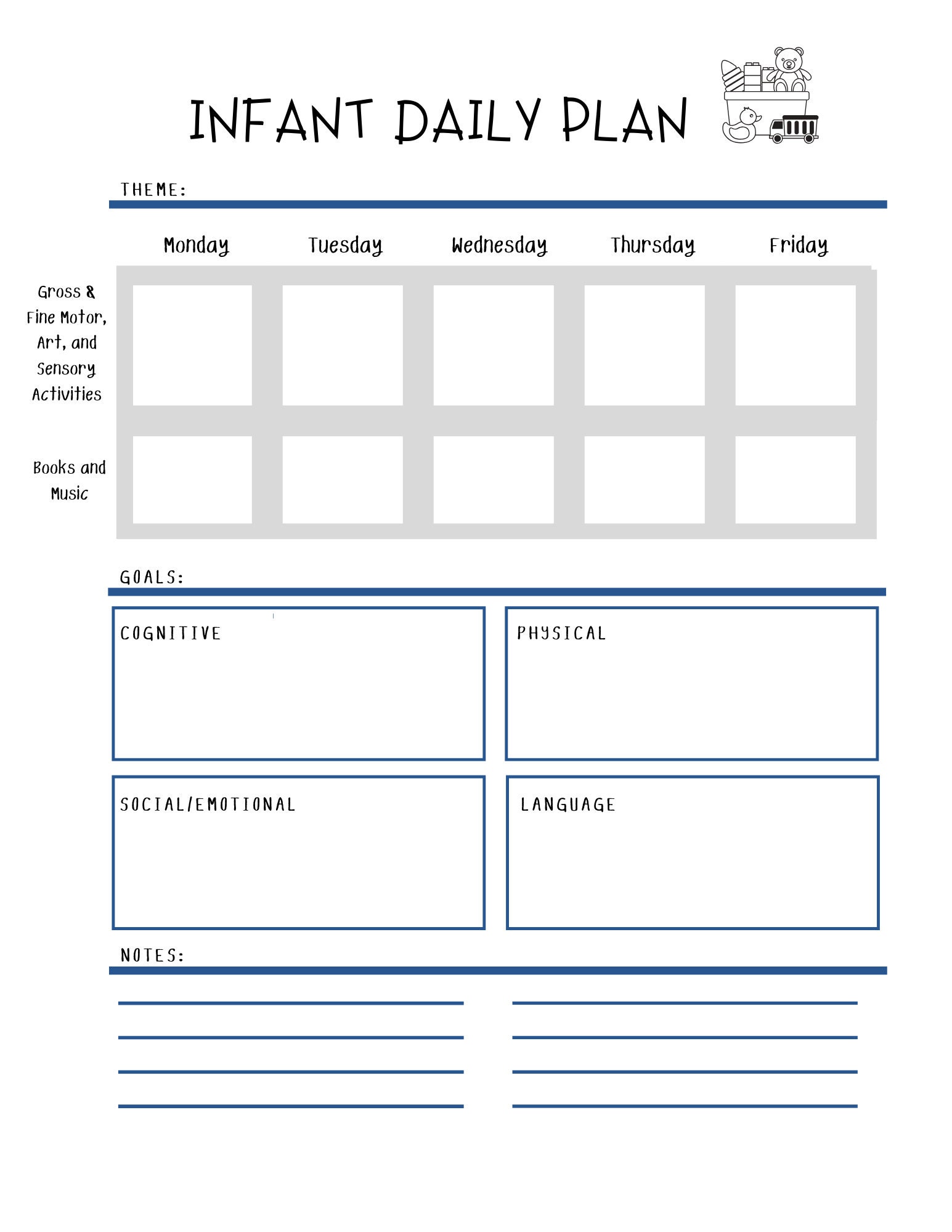 Infant Weekly Lesson Plan, Daycare Nanny Development Planner - Etsy