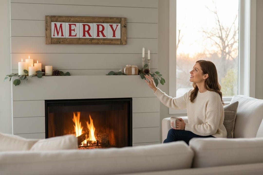 Wooden Christmas Mantel Sign Holiday Decor Fireplace Mantle Handcrafted ...