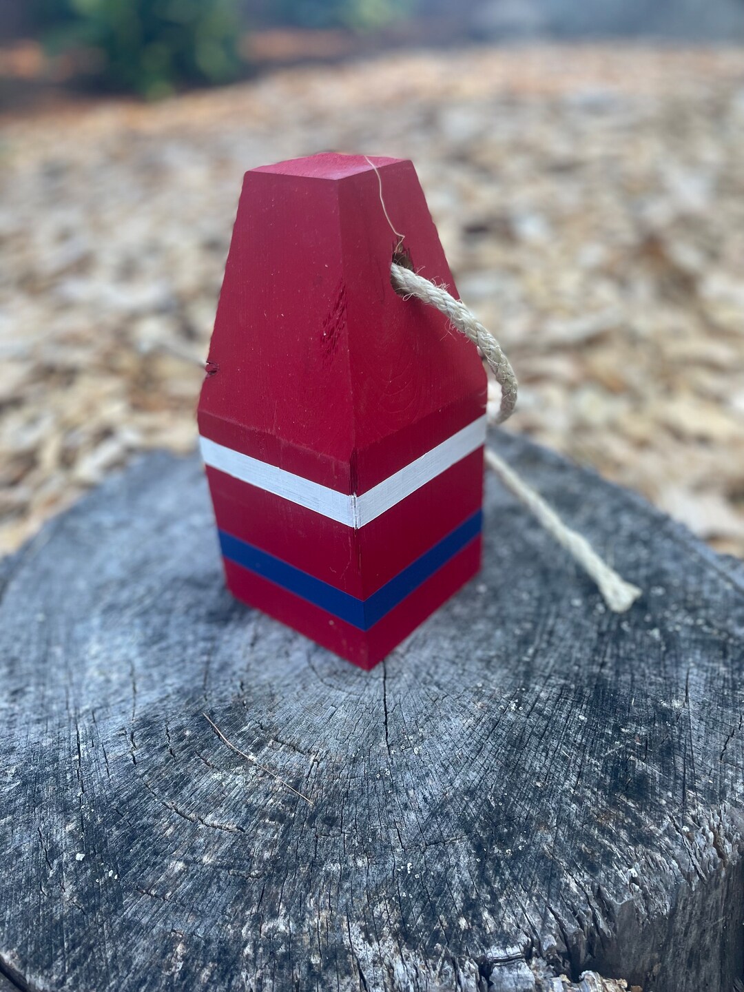 Red With Blue White Stripes Wooden Buoy Beach Wedding Wooden Buoy Decor ...