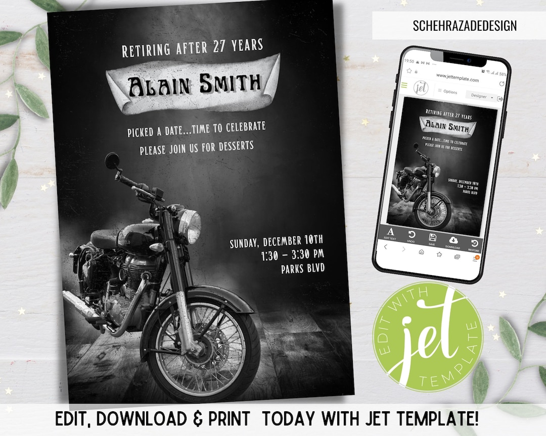 Editable Motorcycle Invitation, Motorcycle Retirement Party Invitation ...
