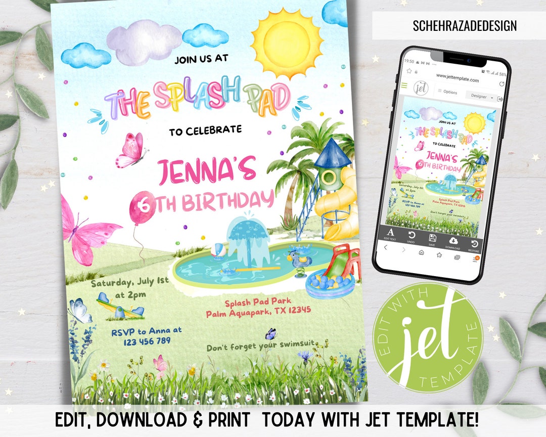 Splash Pad Birthday Invitation, Summer Water Slide Waterpark Pool Party ...