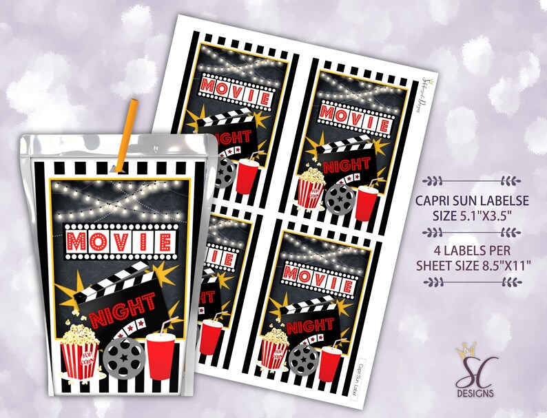 Movie Night Capri Sun Labels Movie Night Juice Labels Movie - Etsy