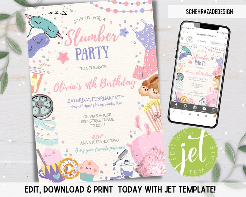 Slumber Party Birthday Invitation Sleepover Invitation - Etsy