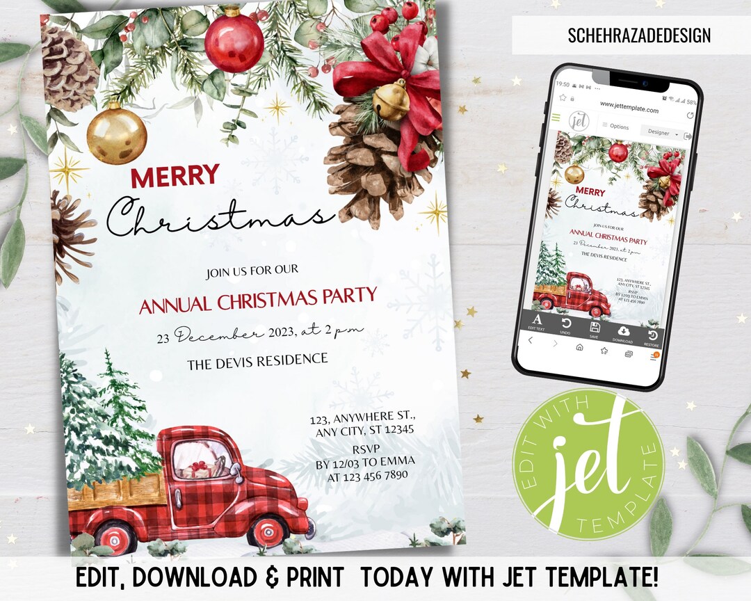 Editable Winter Holiday Party Invitation, Christmas Party Invite ...