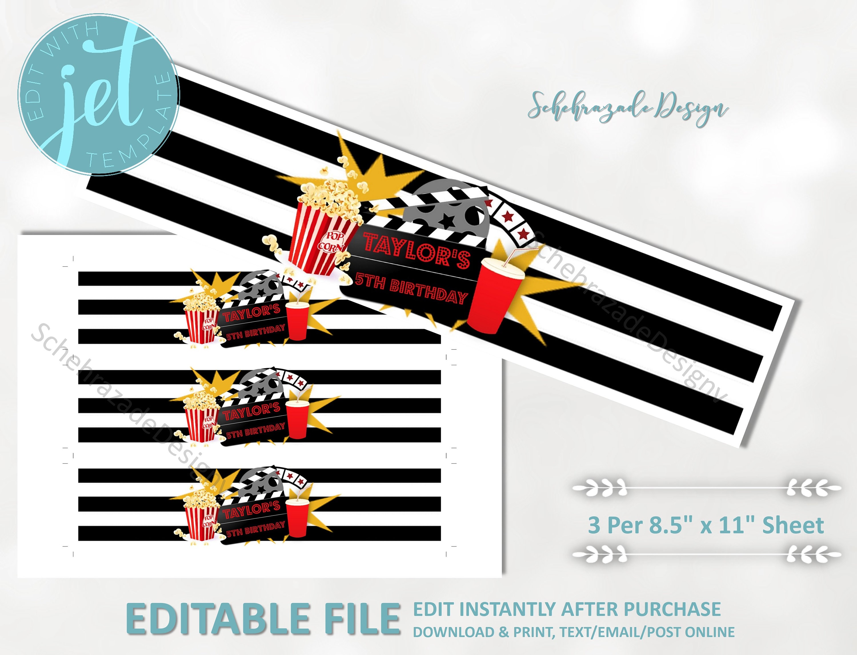 Editable Movie Night Water Bottle Labels Movie Night Water - Etsy UK