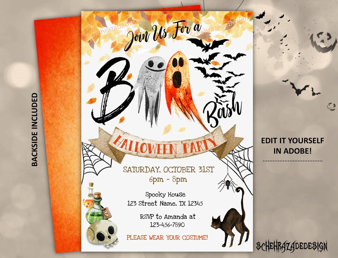 Boo Bash Halloween Invitation, Boo Bash Halloween Party, Halloween ...