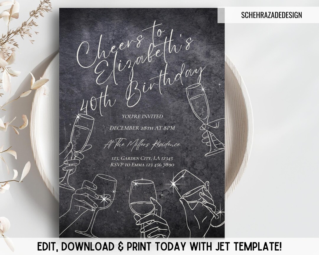 Editable Cocktail Party Invitation, Cheers Party Invitation, Holiday ...