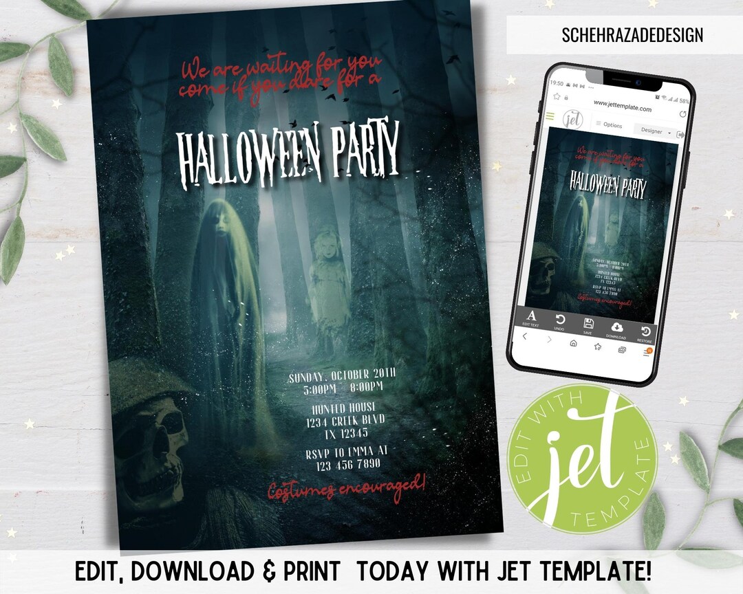 Editable Halloween Party Invitation, Ghost Halloween Party, Horror Into ...