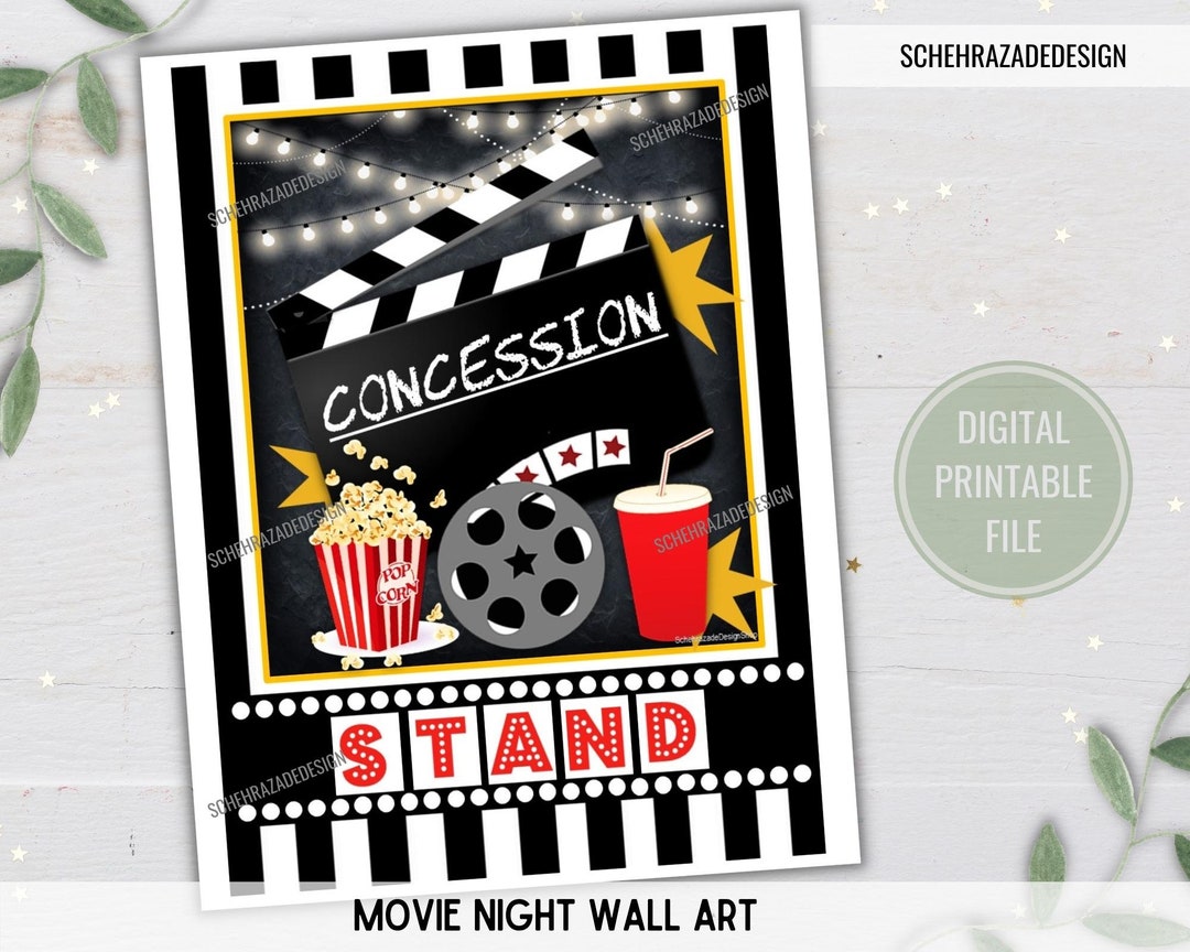 Movie Night Party Signs, Movie Night Printable Party Decoration, Movie ...