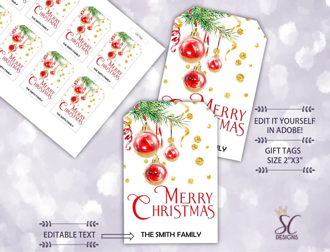 Editable Christmas Gift Tags, Holiday Favor Tags, Printable Merry ...
