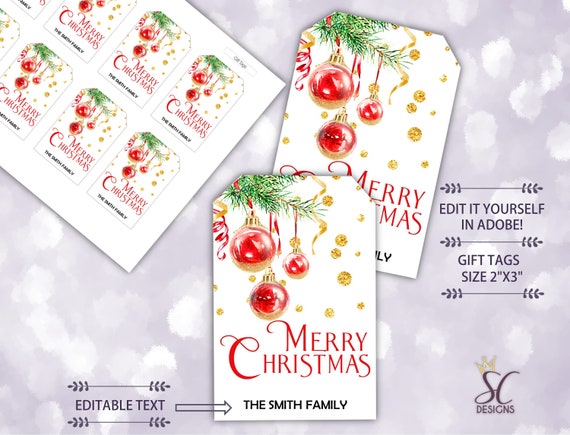 Editable Christmas Gift Tags Holiday Favor Tags Printable | Etsy