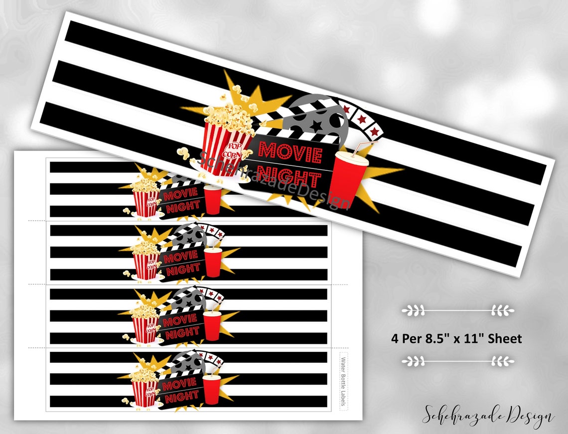 Movie Night Water Bottle Labels Movie Night Water Bottle - Etsy