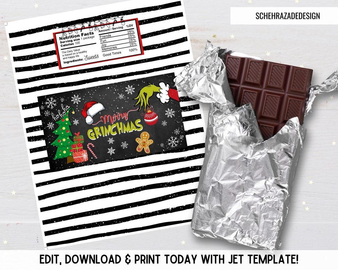 Editable Grinchmas Chocolate Bar Wrapper, Holiday Party Favor ...