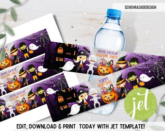 Halloween Water Bottle Labels, Halloween Party, Water Bottle Template ...