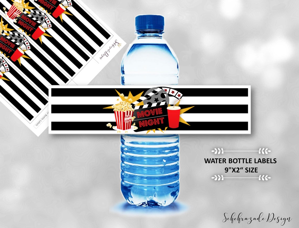 Movie Night Water Bottle Labels Movie Night Water Bottle - Etsy
