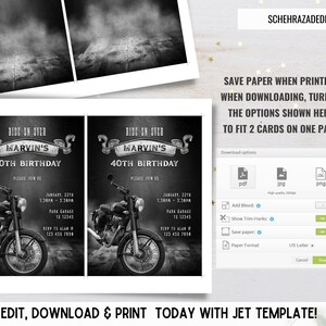 Editable Motorcycle Birthday Invitation, Motorcycle Party Invite, Boys ...