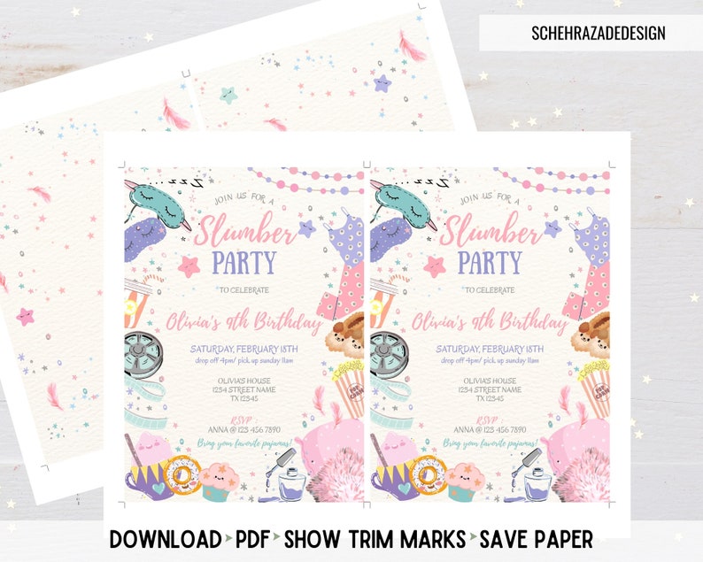 Slumber Party Birthday Invitation Sleepover Invitation - Etsy