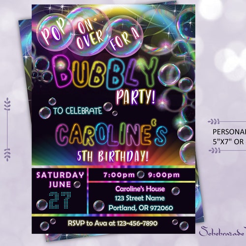 EDITABLE Bubble Birthday Invitation Bubble Party Invite Pop - Etsy Canada
