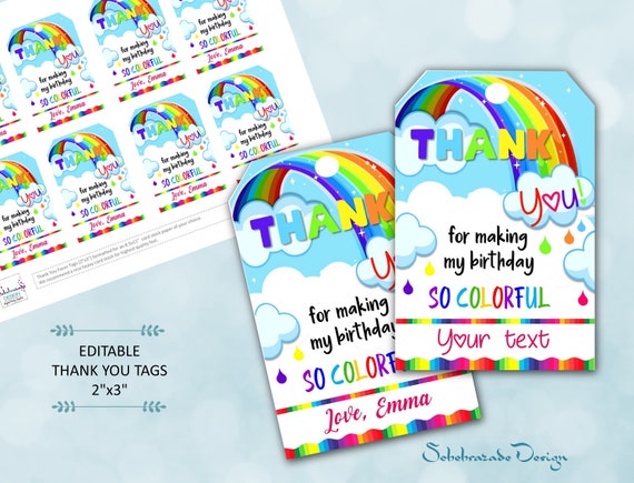Rainbow Thank You Tags Rainbow Favor Tags Rainbow Party Gift | Etsy