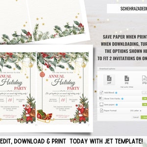 Editable Christmas Party Invitation, Annual Holiday Party Invite, Holiday Dinner Party ...