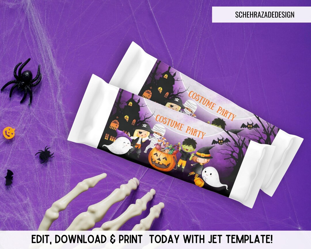 Editable Halloween Costume Party Chocolate Bar Wrappers, Birthday Party ...