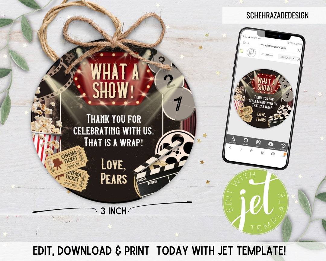 Editable Movie Night Favor Tags, Editable Movie Night Tags, Cinema ...