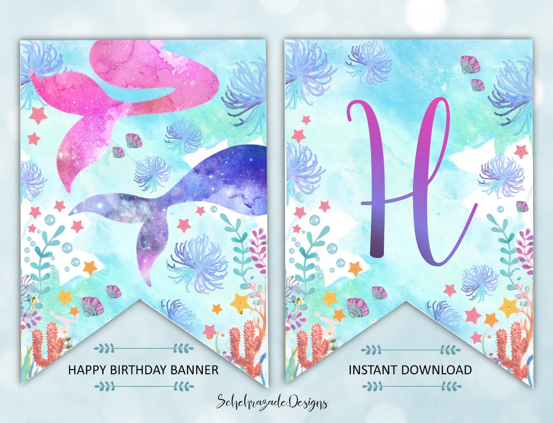 Mermaid Happy Birthday Banner, Mermaid Garland, Mermaid Birthday ...