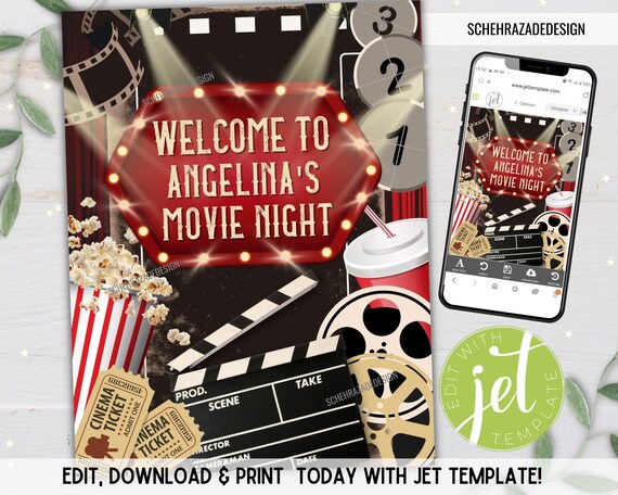 Editable Movie Night Welcome Sign Movie Night Party - Etsy UK