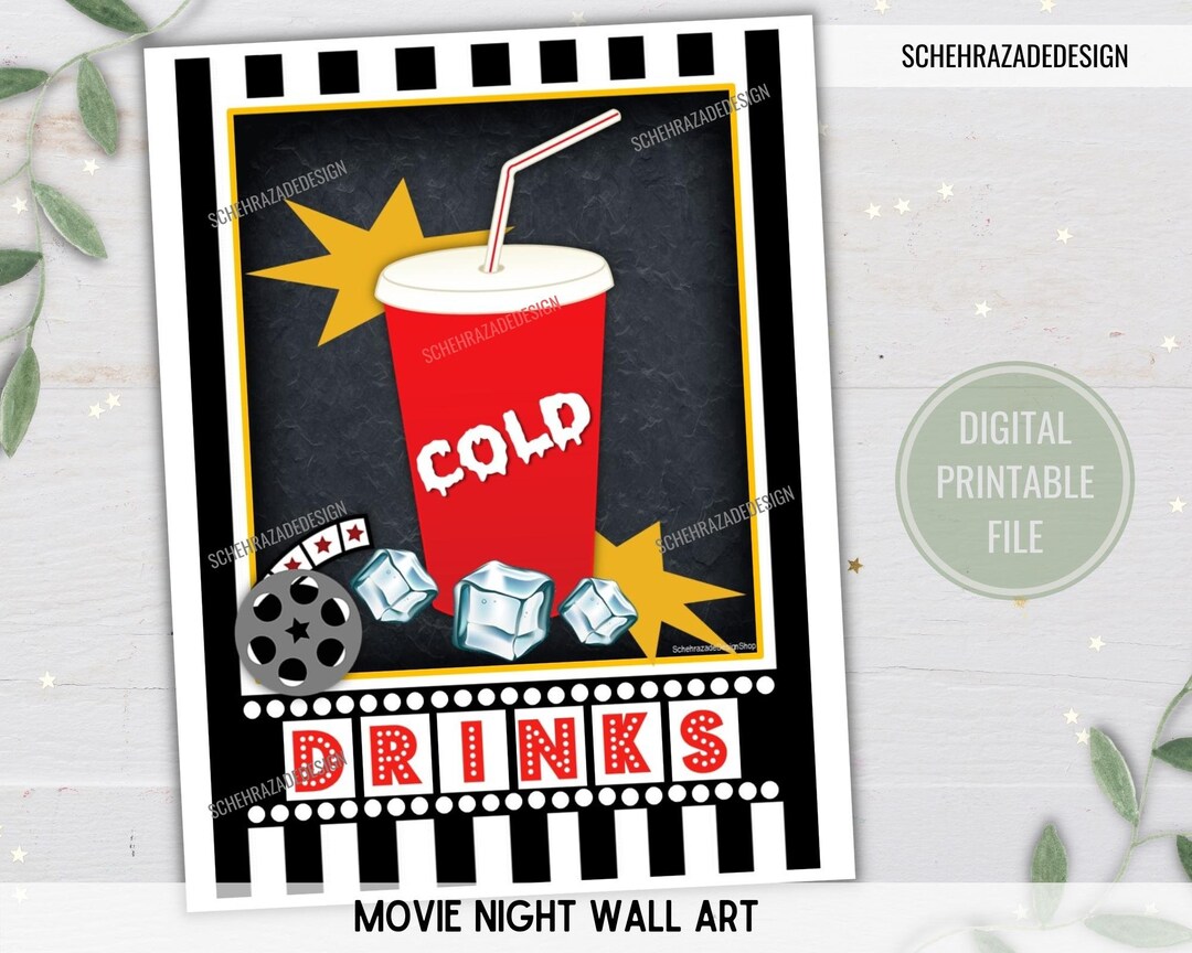 Movie Night Party Signs, Movie Night Printable Party Decoration, Movie ...