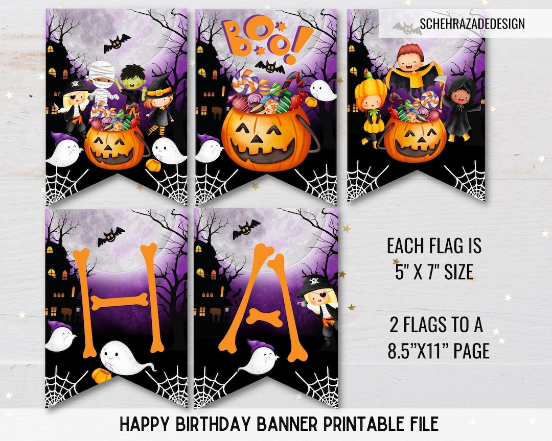 Halloween Happy Birthday Banner, Halloween Costume Party Decorations ...