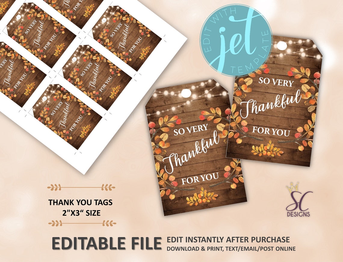 Editable Thanksgiving Tags so Very Thankful Tags Fall - Etsy