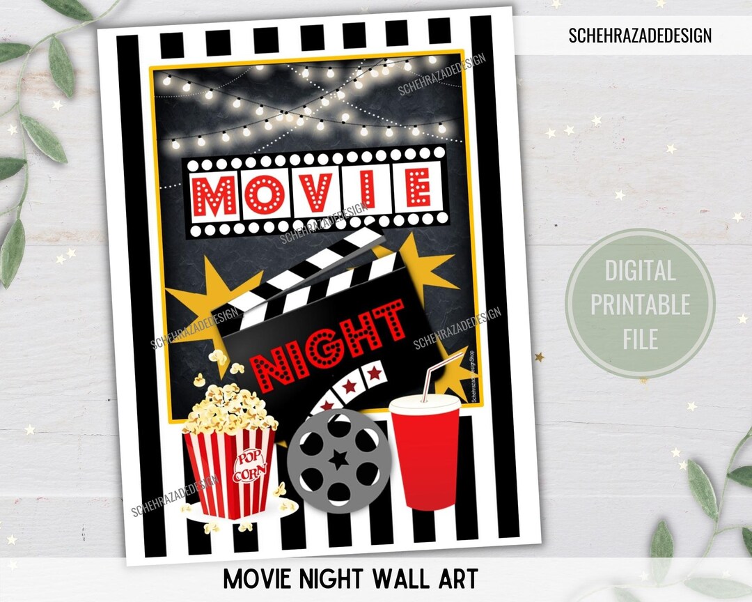 Movie Night Party Signs, Movie Night Printable Party Decoration, Movie ...