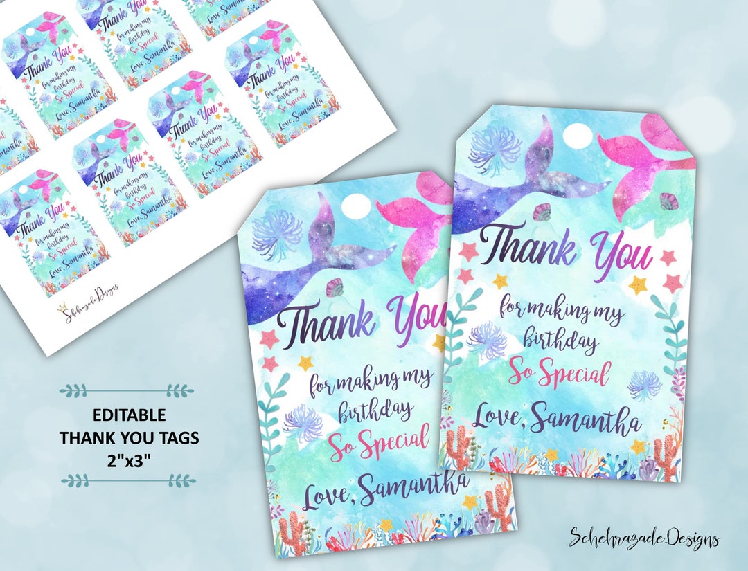 Editable Mermaid Gift Tags, Mermaid Favor Tags, Under the Sea Mermaid ...