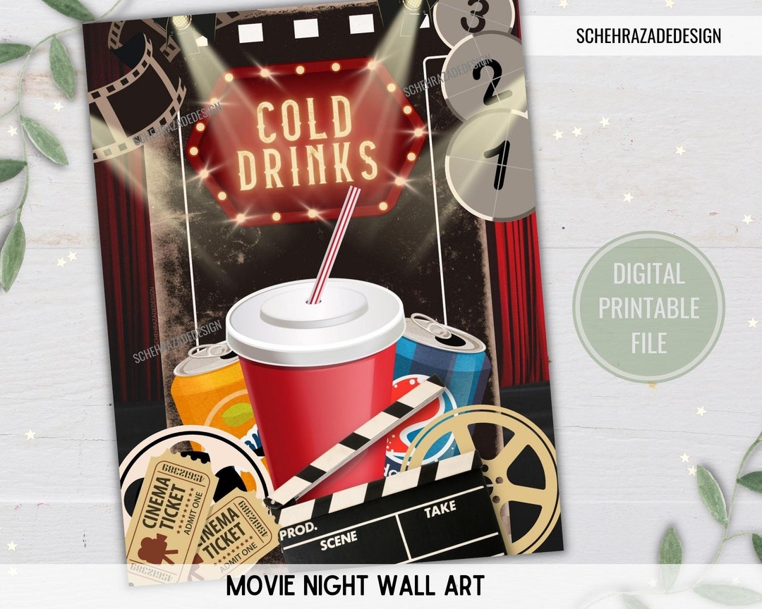 Movie Night Party Signs, Movie Night Printable Party Decoration, Movie ...