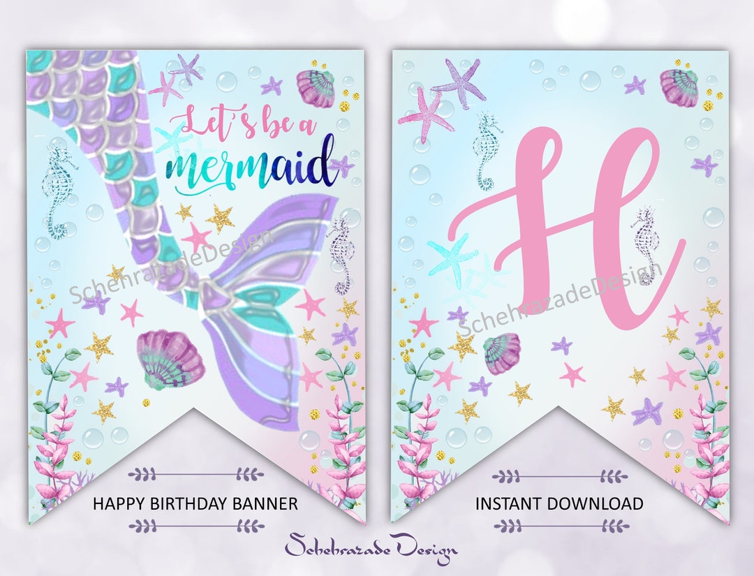 Mermaid Happy Birthday Banner, Mermaid Birthday Garland, Mermaid ...