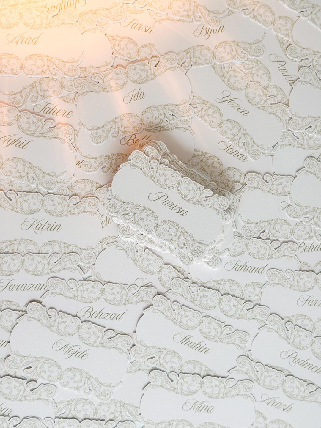 Die Cut Wedding Place Cards | Ornate Scroll Design, Personalised Guest ...