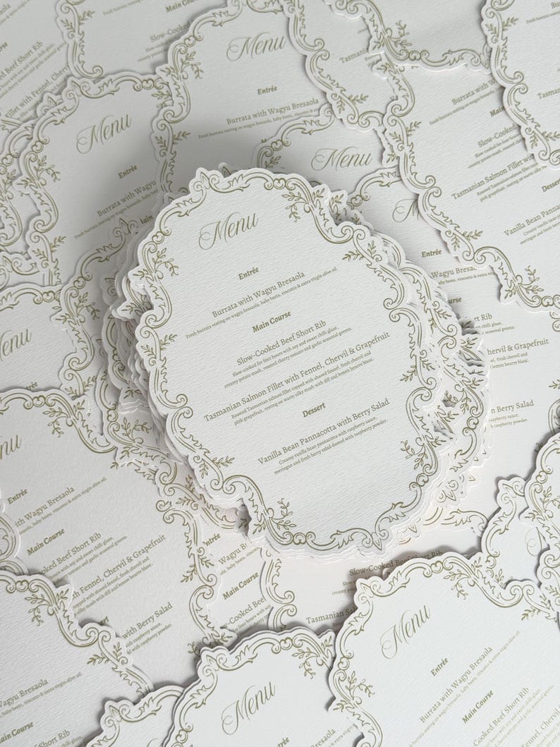Elegant Personalised Menu Card | Classic Scalloped | Formal Event ...