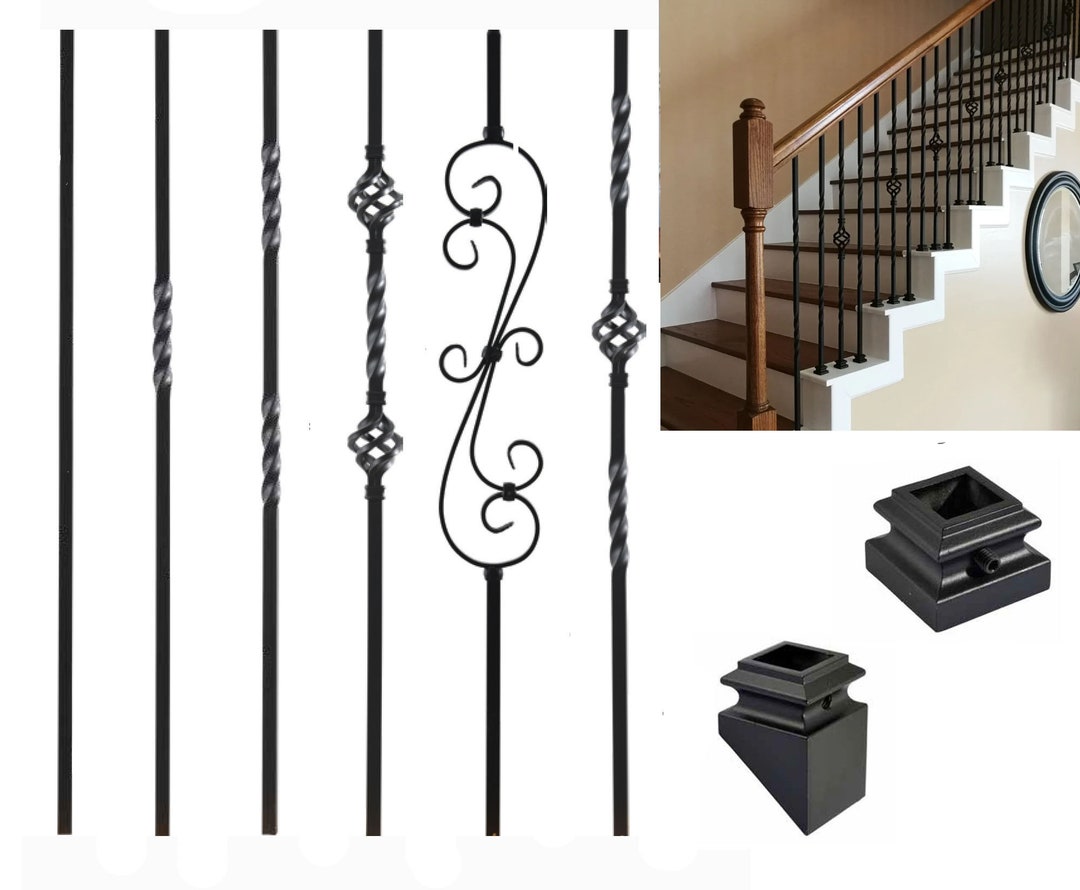 Traditional Black Metal Stair Balusters set of 10 3/4 Bar Spindles ...