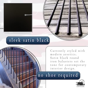 Round Iron Balusters Black Metal 9/16" Stair and Rail Balusters Satin ...