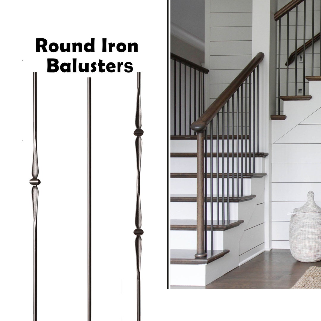 Round Iron Balusters Black Metal 9/16 Stair and Rail Balusters Satin ...