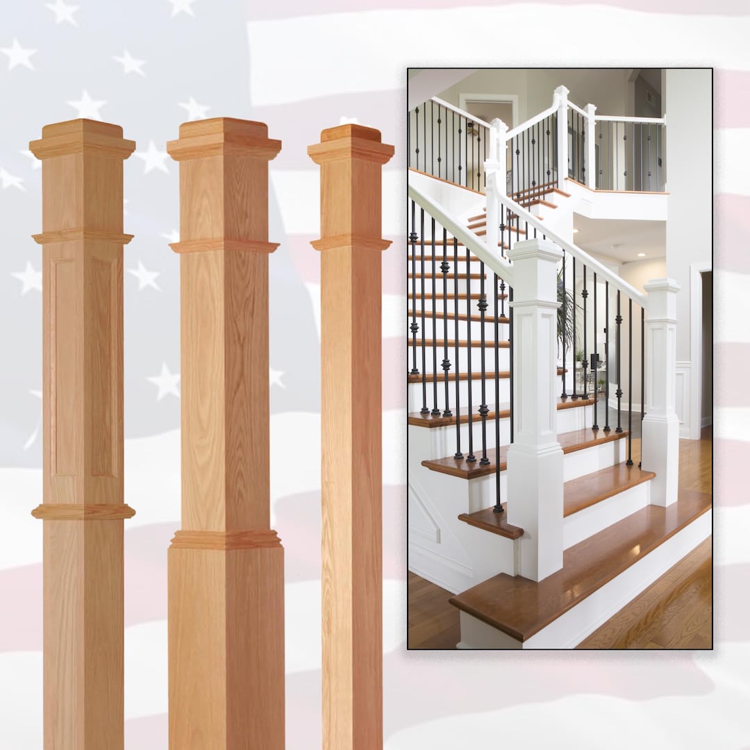 Modern Style White Oak Red + Poplar Box Newel Post: Farmhouse Stair ...